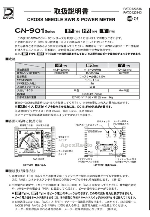 【楽天市場】パワーメーター（SWR計） クロス ダイワインダストリー CN-901HP (CN901HP) アマチュア無線：アペックスラジオ