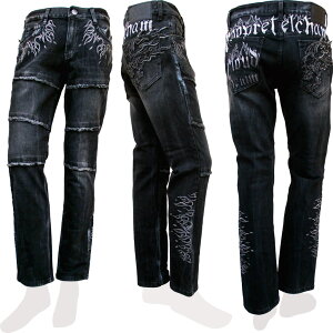 【楽天市場】CLOUD72 (クラウド72) #730 メンズ オールシーズン ストレートデニム/ジーンズ 炎/ファイアー/ロゴ/羽根/スカル/ドクロ/刺繍/ストレッチ ブラック/黒 28 ...