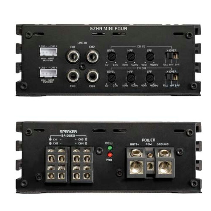 GROUND ZERO グラウンドゼロ GZHA MINI FOUR 4ch 4 3 2ch パワーアンプ 定格出力:80W×4@4Ω ...