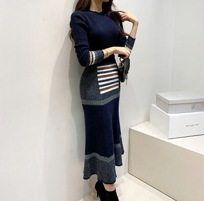 【楽天市場】ボーダーリブニット&スカートSET・p423451 レディース 【sk】セットアップ セット setup 長袖 柄 模様 ニット 配色 ボーダー ロング丈 フレア タイト 細身 ...