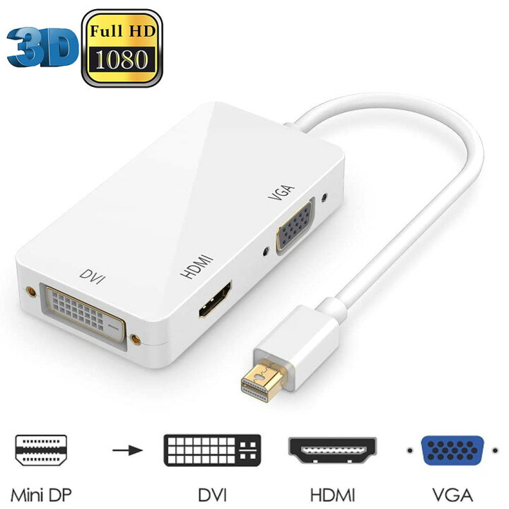 Mini Displayport to DVI VGA HDMI 変換アダプター ホワイト . 2021春の新作