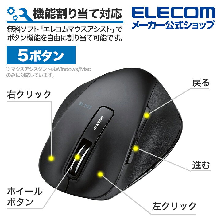 エレコム マウス 有線 Mサイズ 5ボタン 戻る 進むボタン搭載 BlueLED 握りの極み ガンメタリック M-XG お洒落