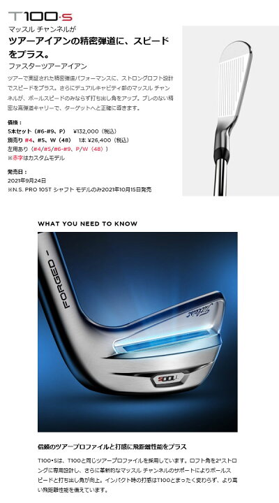 タイトリスト Tシリーズ T100S アイアンセット NS プロ 950GH ネオ N.S PRO Neo 5本セット #6〜#9, PW 評価