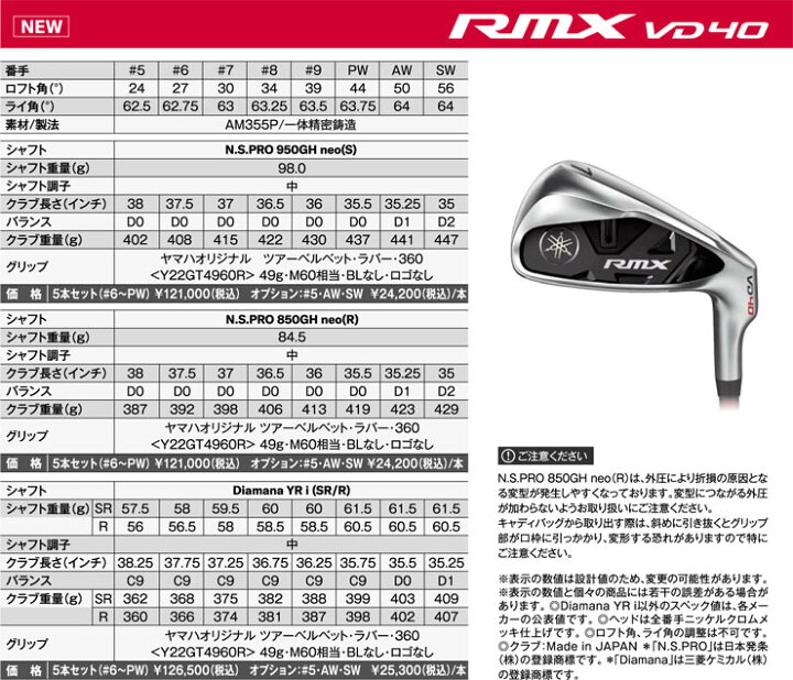ヤマハ リミックス VD40 アイアン 単品 #5,AW,SW シャフト 至上