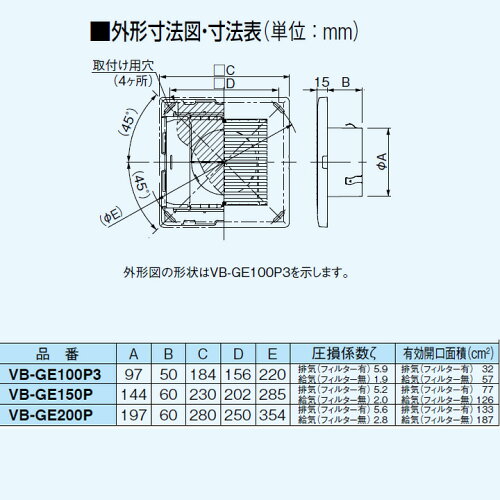 【楽天市場】【VB-GE150P】パナソニック インテリア部材 給排気グリル 角型・壁・天井用 給排気グリル シャッター付・フィルター付 panasonic：住宅設備機器の小松屋