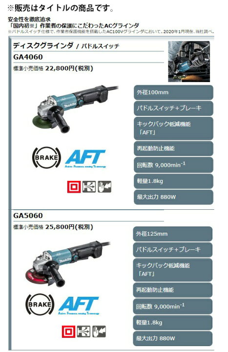 マキタ ディスクグラインダ GA5060 125mm パドルスイッチ ブレーキ 70％以上節約