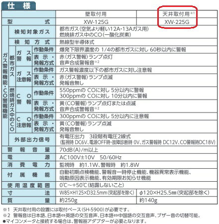 【楽天市場】新コスモス XW-225G 家庭用ガス警報器 都市ガス用 ガス・CO警報器 天井取付用 電源式 ：住設建材カナモンジャー