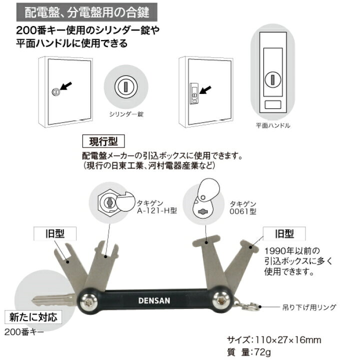デンサン 盤用マルチキー タキゲン製500 300番キーに対応 BMK-6 シルバー おトク情報がいっぱい！