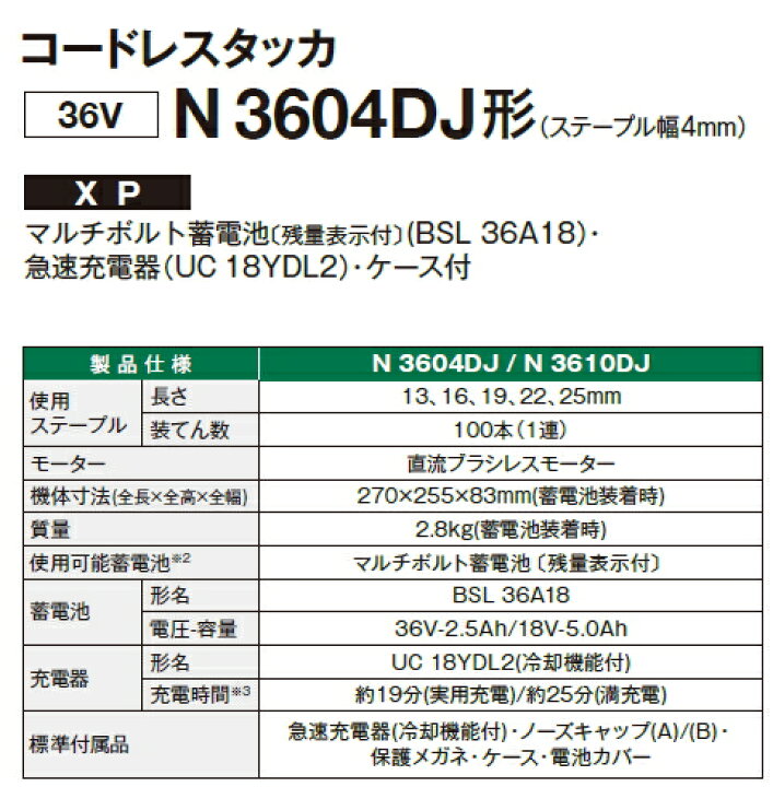 HiKOKI N3610DJ XP コードレスタッカ 36V 2.5Ah バッテリ1個 充電器 ケース付 【SALE／62%OFF】