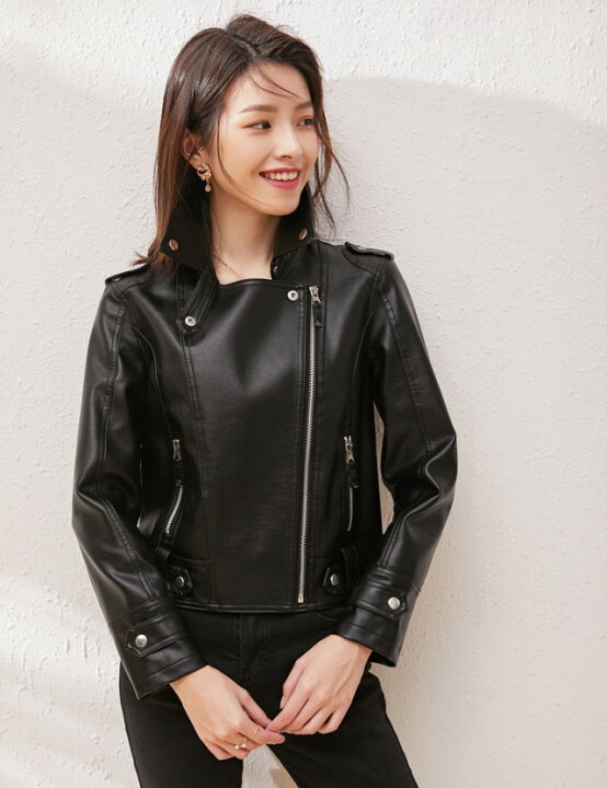 ライダース ジャケット レディース アウター 黒 白 革ジャン ショート丈 フェイクレザージャケット シンプル 秋冬 春 秋 大きいサイズ 3L 4L 【メール便無料】