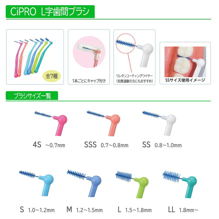 国内送料無料 Ci CiPRO L字歯間ブラシ 4S SSS SS S M L LL 1パック＝3本入 歯科専売品 オーラルケア www.wetacanada.com