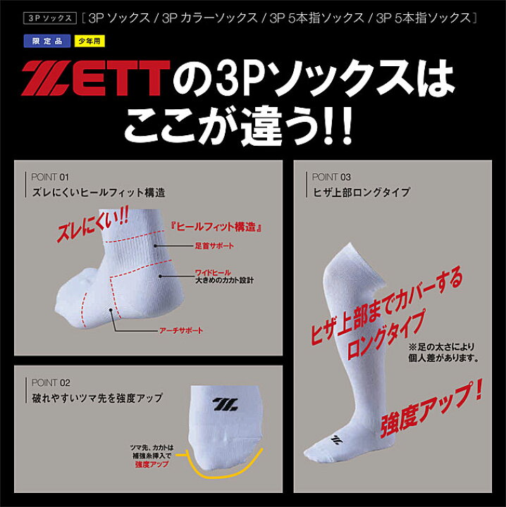 ゼット メンズ 野球 ソックス カラーアンダーソックス 3足組 5本指 ZETT 【スーパーセール】