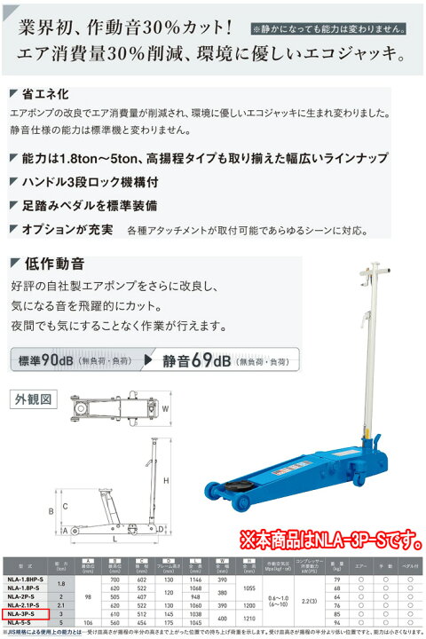 NLA-3P 長崎ジャッキ 低床エアーガレージジャッキ ミドルタイプ あなたにおすすめの商品