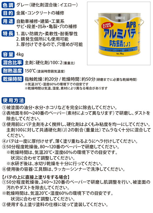 新作 人気 アルミパテ防錆J 主剤4kg 硬化剤80g セット 127519 169327 染めQテクノロジィ yoshiyuki0804.sub.jp