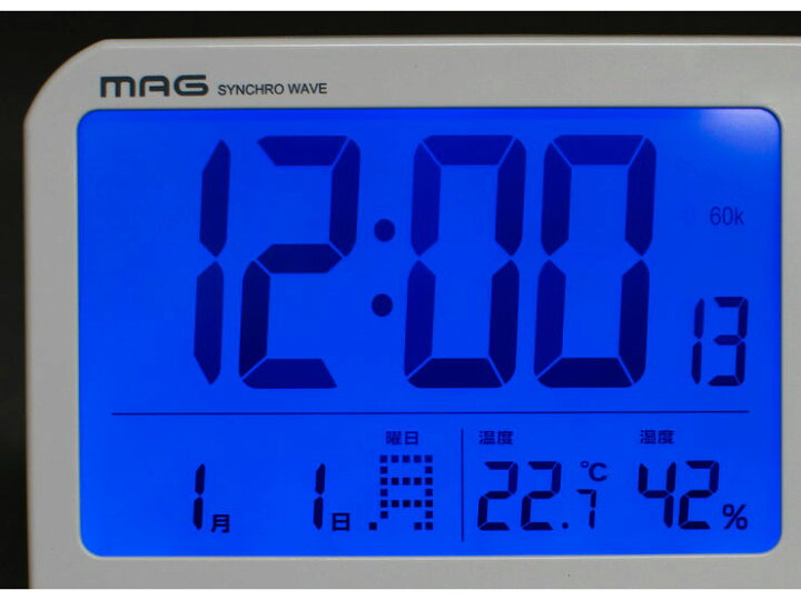 ノア精密 MAG 電波目覚まし時計 スペクトル T-751 WH-Z めざまし 電波 電波時計 置き 置時計 ライト付 カレンダー 温度表示 湿度表示 大人気の