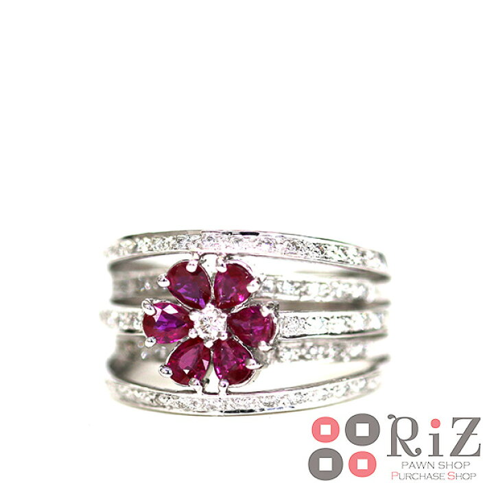 K18WGルビー・ダイヤモンドリングSize14 - リング・指輪
