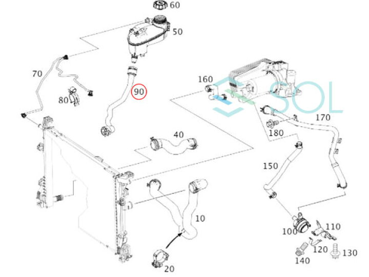 ベンツ W176 W246 ウォーターホース サブタンク〜ラジエーター A180 A250 A45 B180 B250 2465010058 ...