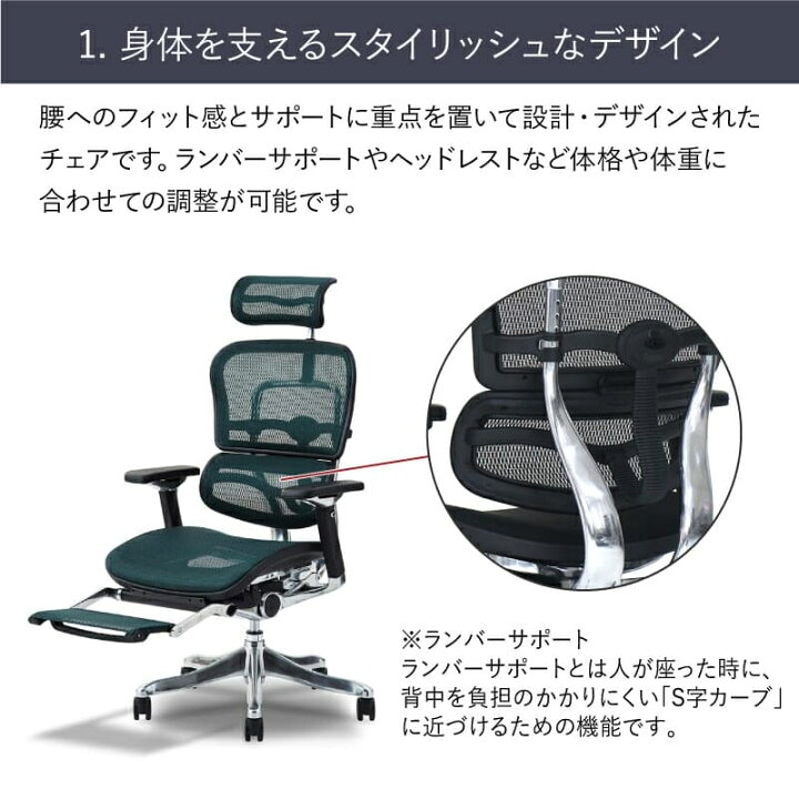 オフィスチェア エルゴヒューマン プロ オットマン エルゴヒューマンプロ EHP-LPL メッシュタイプ BK GR リクライニング ハイバック 高さ調節 組立品 MT おトク情報がいっぱい！