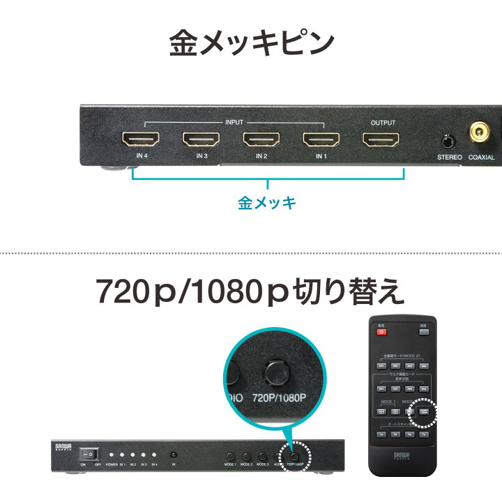 ELEVIEW HDMI 画面分割切替器 マルチビューワー 4K@30Hz対応 4入力1出力 4分割表示(PBP) HDMIスイッチャー ...