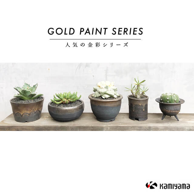 【楽天市場】KAMIYAMA -ZUNDO- POT【金彩 4号】12cm×12cm かみ山陶器 寸胴 鉢 黒 信楽焼 底穴大きい トール ...