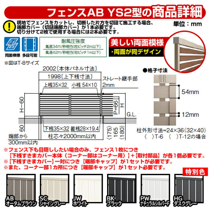 フェンス 目隠し 囲い フェンスAB YS3型 H1200タイプ T-12サイズ 専用オプションエンドキャップのみ 端部キャップセットE 1セット LIXIL リクシル 【最新入荷】