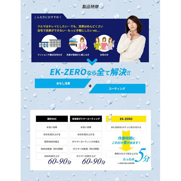 EK-ZERO イーケーゼロ 500ml クロスセット 最速洗車 水なし洗車 コーティング 撥水 艶出し 光沢 送料無料 あすつく 男性に人気！