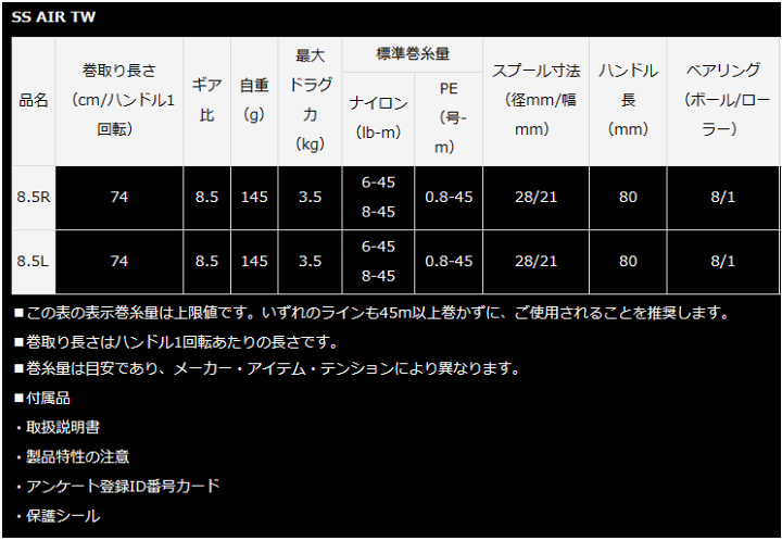 楽天市場】ダイワ 23 SS AIR TW 8.5L (左ハンドル) / ベイト 楽天市場】ダイワ 23 SS AIR TW 8.5L (左ハンドル) / ベイト