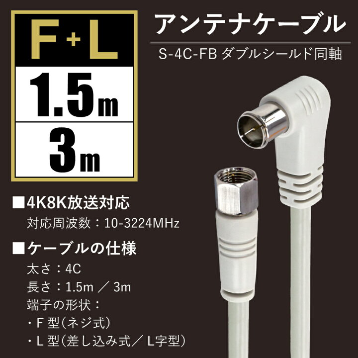 アンテナケーブル 同軸ケーブル 0.5m 4K8K対応 S-4C-FB 地上デジタル 地デジ BS CS TV テレビ 白 黒 FF-0.5M 国内検査後 パッケージング 送料無料 とっておきし福袋