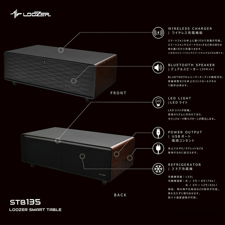 ソフマップ Yahoo 店ロイヤル SMART TABLE スマートテーブル LOOZER ルーザー WHITE STB135 2ドア 引き出しタイプ 135L 人気ショップ